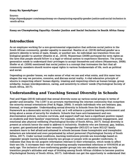 📗 Essay On Championing Equality Gender Justice And Social Inclusion In South Africa