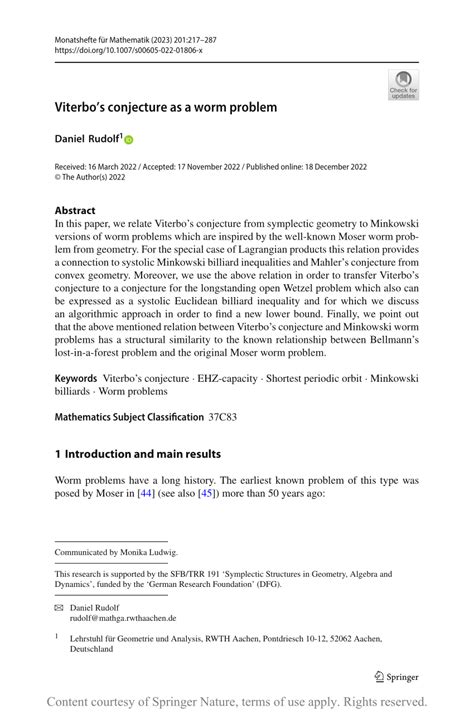 Pdf Viterbos Conjecture As A Worm Problem