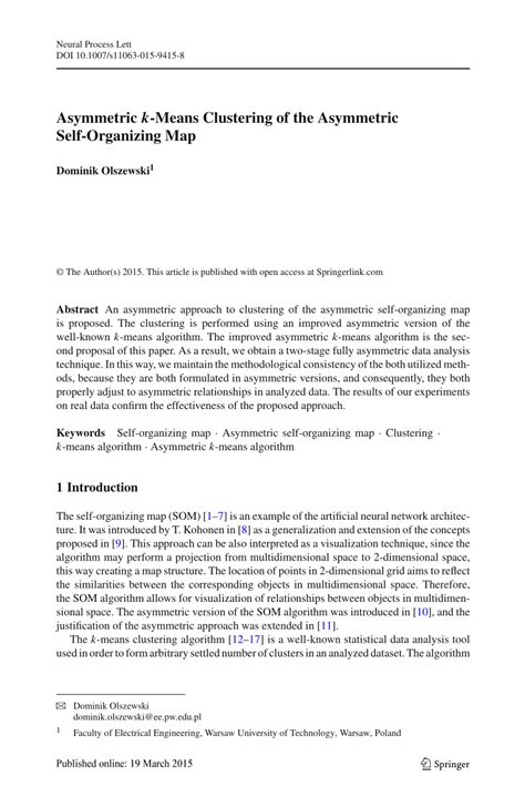 Pdf Asymmetri K Means Clustering Of The Asymmetric Self Organizing Map