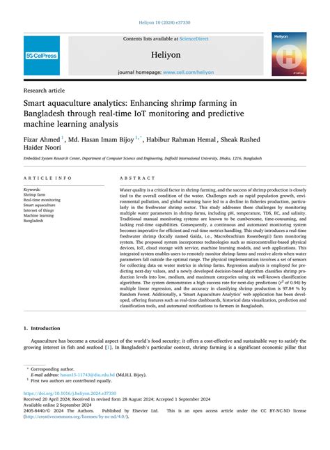 Pdf Smart Aquaculture Analytics Enhancing Shrimp Farming In Bangladesh Through Real Time Iot