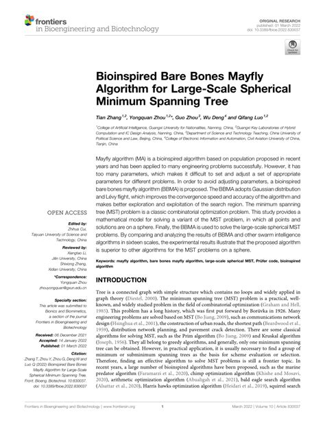 pdf bioinspired bare bones mayfly algorithm for large scale spherical