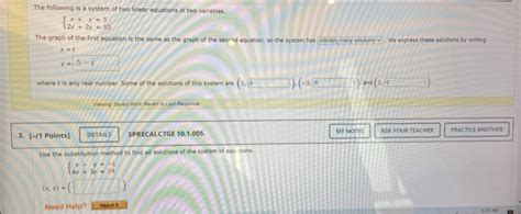 Solved The Following Is A System Of Two Linear Equations In Chegg Com