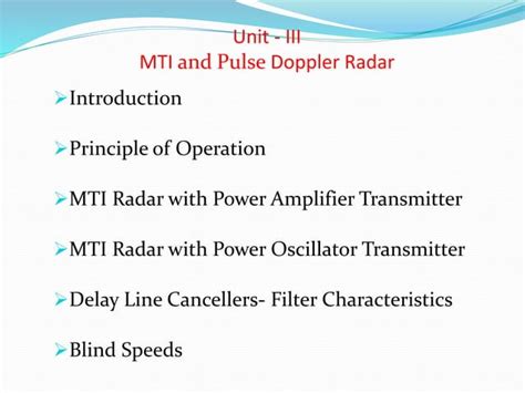 Radar Systems Unit Iii Mti And Pulse Doppler Radars Pdf Technology And Computing