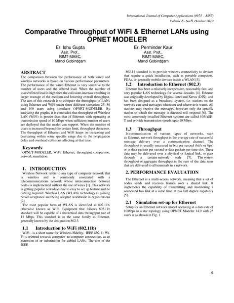 Pdf Comparative Throughput Of Wifi And Ethernet Lans Using Opnet Modeler