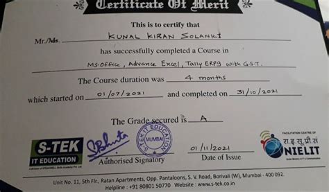 Kunal Solanki On Linkedin Certificate In Successfully Grade A Completion Course In Ms Office