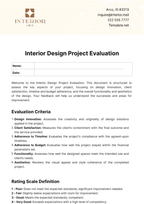Free Interior Design Project Evaluation Template To Edit Online