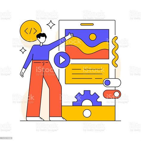 앱 개발 현대 라인 디자인 플랫 일러스트 개념 스톡일러스트 Brand Name Smart Phone에 대한 스톡 벡터 아트 및 기타 이미지 Brand Name Smart