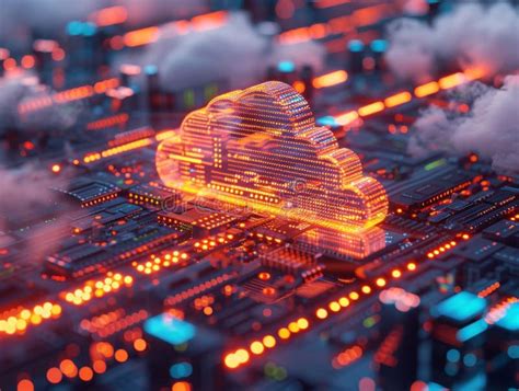 Digital Cloud Structure Glowing Over A Motherboard Symbolizing Cloud Computing Technology And