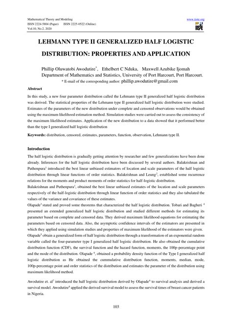 Pdf Lehmann Type Ii Generalized Half Logistic Distribution Properties And Application