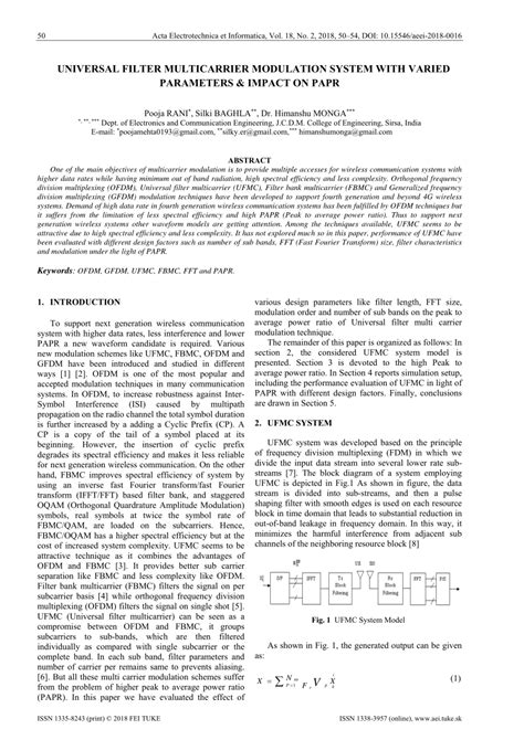 Pdf Universal Filter Multicarrier Modulation System With Varied Parameters And Impact On Papr