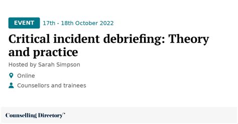 Critical Incident Debriefing Theory And Practice Counselling Directory