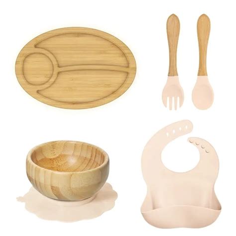 Комплект за хранене за бебета и деца изработен от бамбук за разнообразяване 6 месеца купа