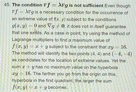 Solved 5 The Condition ∇fλ∇g Is Not Sufficient Even Though