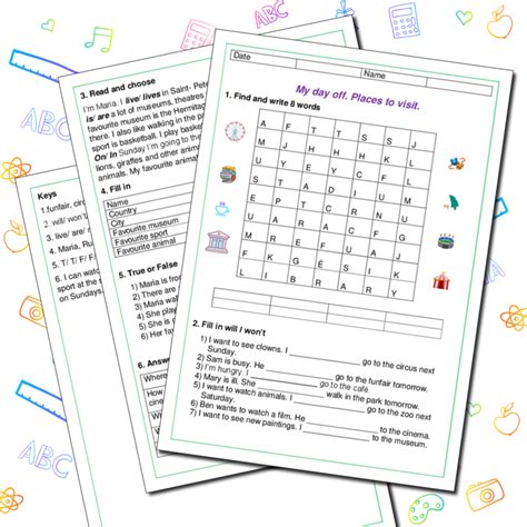 Рабочий лист для урока английского языка по теме Выходной день куда можно сходить My Day