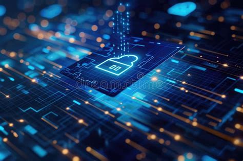 Glowing Digital Lock Icon On A Blue Circuit Board Background With