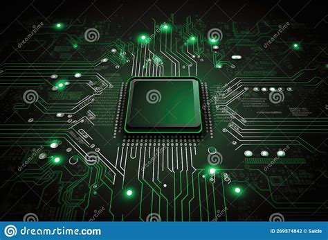 Glowing Neon Circuit Board Chip Tech Background Generative Ai Stock Illustration Illustration