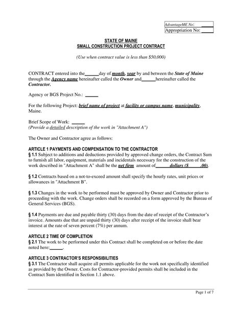Free Printable Construction Contract Templates Pdf And Word Sample