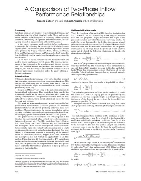 Pdf A Comparison Of Two Phase Inflow Performance Relationships
