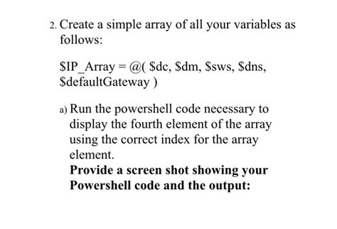 Solved 2 Create A Simple Array Of All Your Variables As