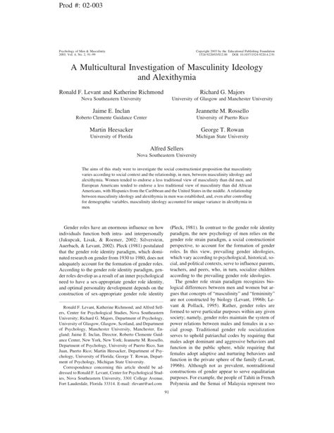 Pdf A Multicultural Investigation Of Masculinity Ideology And Alexithymia