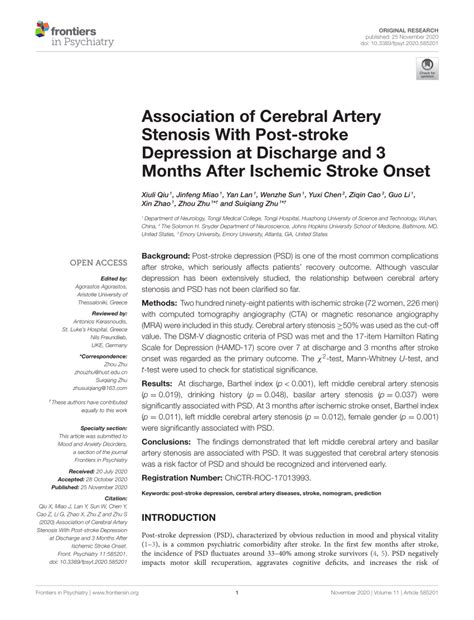 Pdf Association Of Cerebral Artery Stenosis With Post Stroke