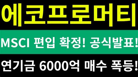에코프로머티 Msci 편입 확정 공식발표 연기금 6000억 매수 500 폭등 에코프로머티 Msci 공시 전기차 배터리 수주 공시 2차전지 Youtube