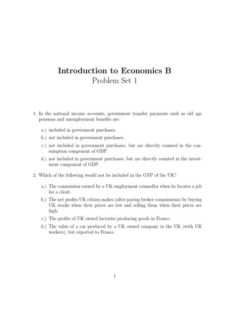 Introduction To Economics B Problem Set 1 Pdf