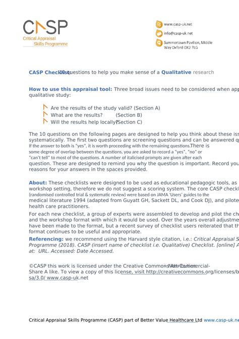 Casp Qualitative Research Appraisal Checklist