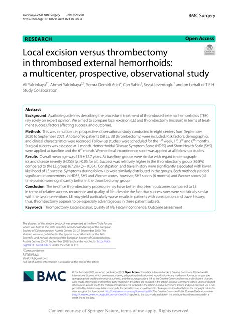 Pdf Local Excision Versus Thrombectomy In Thrombosed External