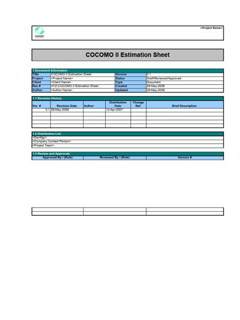 Qms Cocomo Ii Estimation Sheet Template Pdf Software Tecnologías De La Información