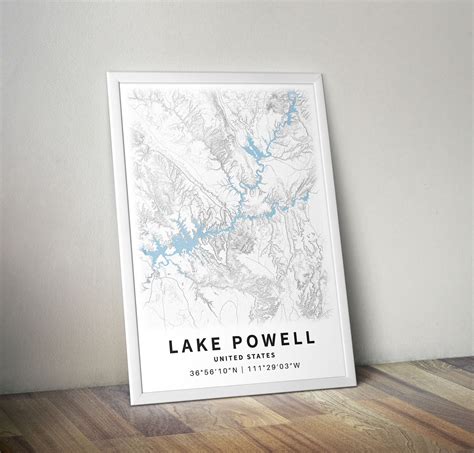 Lake Powell Map Poster Printable Utah And Arizona Lake House Art