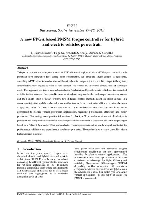 Pdf A New Fpga Based Pmsm Torque Controller For Hybrid And Electric