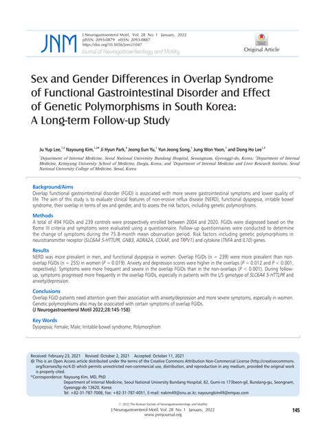 Pdf Sex And Gender Differences In Overlap Syndrome Of Functional