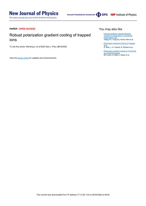 Pdf Robust Polarization Gradient Cooling Of Trapped Ions