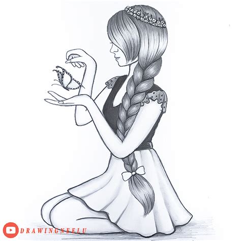 How To Draw A Sitting Girl With Butterfly Drawing Easy Pencil