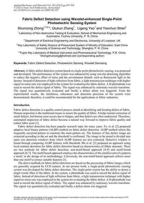 Pdf Fabric Defect Detection Using Wavelet Enhanced Single Point