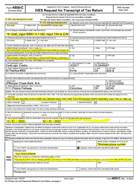 Sample Ives Form 4506 Pdf Taxes Government Finances