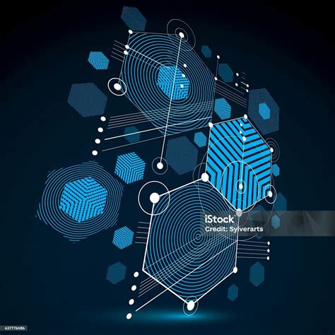 바우하우스 미술 육각형을 사용 하 여 만든 3d 모듈형 블루 벡터 벽지 1960 1969 년에 대한 스톡 벡터 아트 및 기타