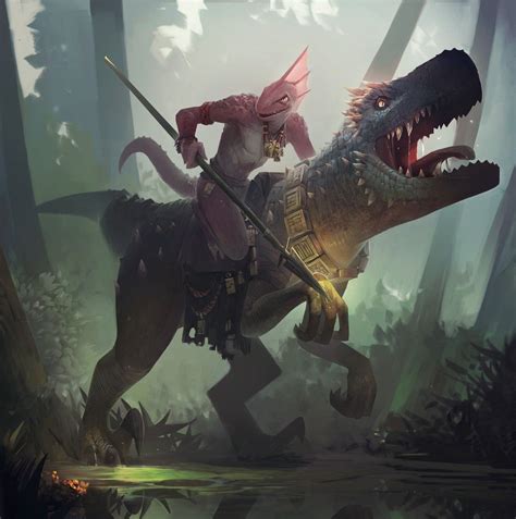 Lizard Man Seraphon Art Kobold Rider Dnd Dinosaur Race