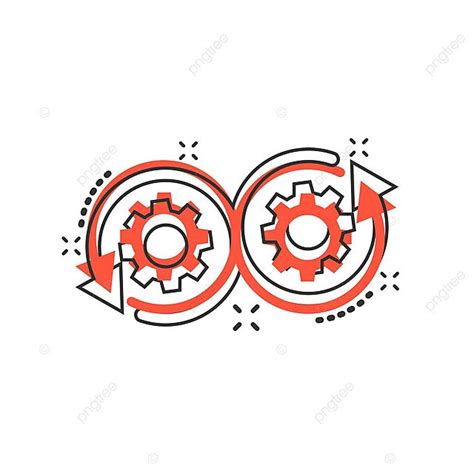 Devops Comic Icon With Cog And Arrow Product Devops Process Vector Product Devops Process Png