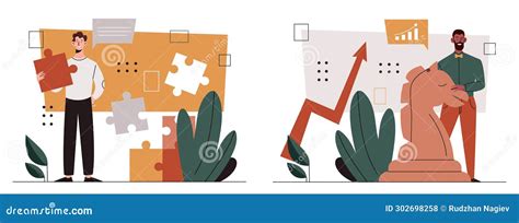 Characters Assembling Jigsaw Vector Set Stock Vector Illustration Of