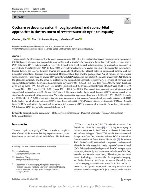 Optic Nerve Decompression Through Pterional And Supraorbital Approaches
