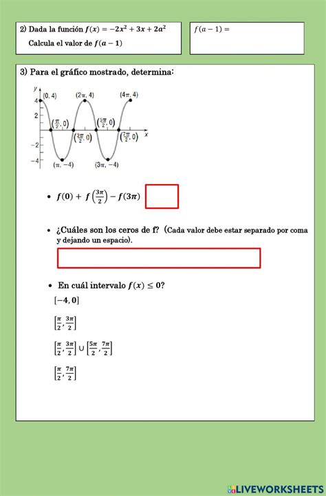 Funciones Interactive Exercise For 1° Bachillerato Live Worksheets