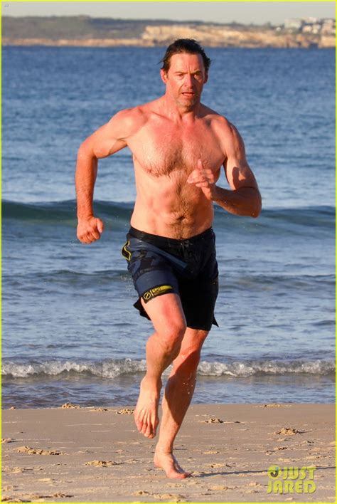 Hugh Jackman Showers Off His Shirtless Body After His Beach Workout