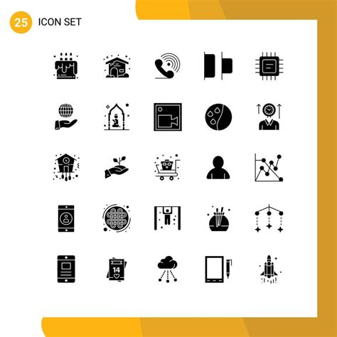 Set Of 25 Vector Solid Glyphs On Grid For Processor Cpu Phone Left Distribute Editable Vector