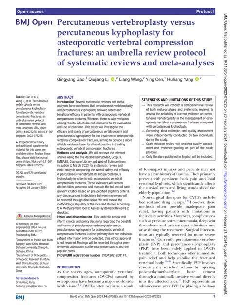 Pdf Percutaneous Vertebroplasty Versus Percutaneous Kyphoplasty For