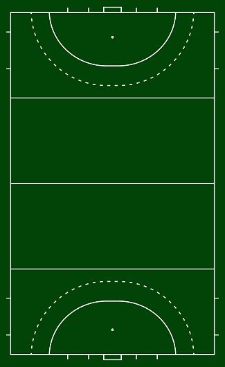 필드 하키 피치 평면도 벡터 일러스트 레이 션 필드 하키 크기와 차원 벡터 드로잉 그림 검은 색 윤곽선 코트 그리고 경기장