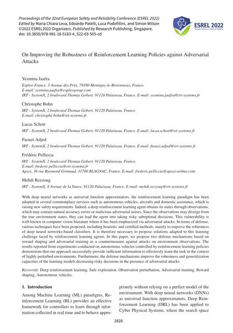 Pdf On Improving The Robustness Of Reinforcement Learning Policies Against Adversarial Attacks