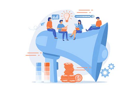 노트북과 전구를 가진 디지털 마케팅 팀 마케팅 팀 메트릭 마케팅 팀 리드 및 흰색 배경에 대한 책임 개념 플랫 벡터 현대