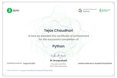 Tejas Chaudhari On Linkedin Python Programming Certification Guvi